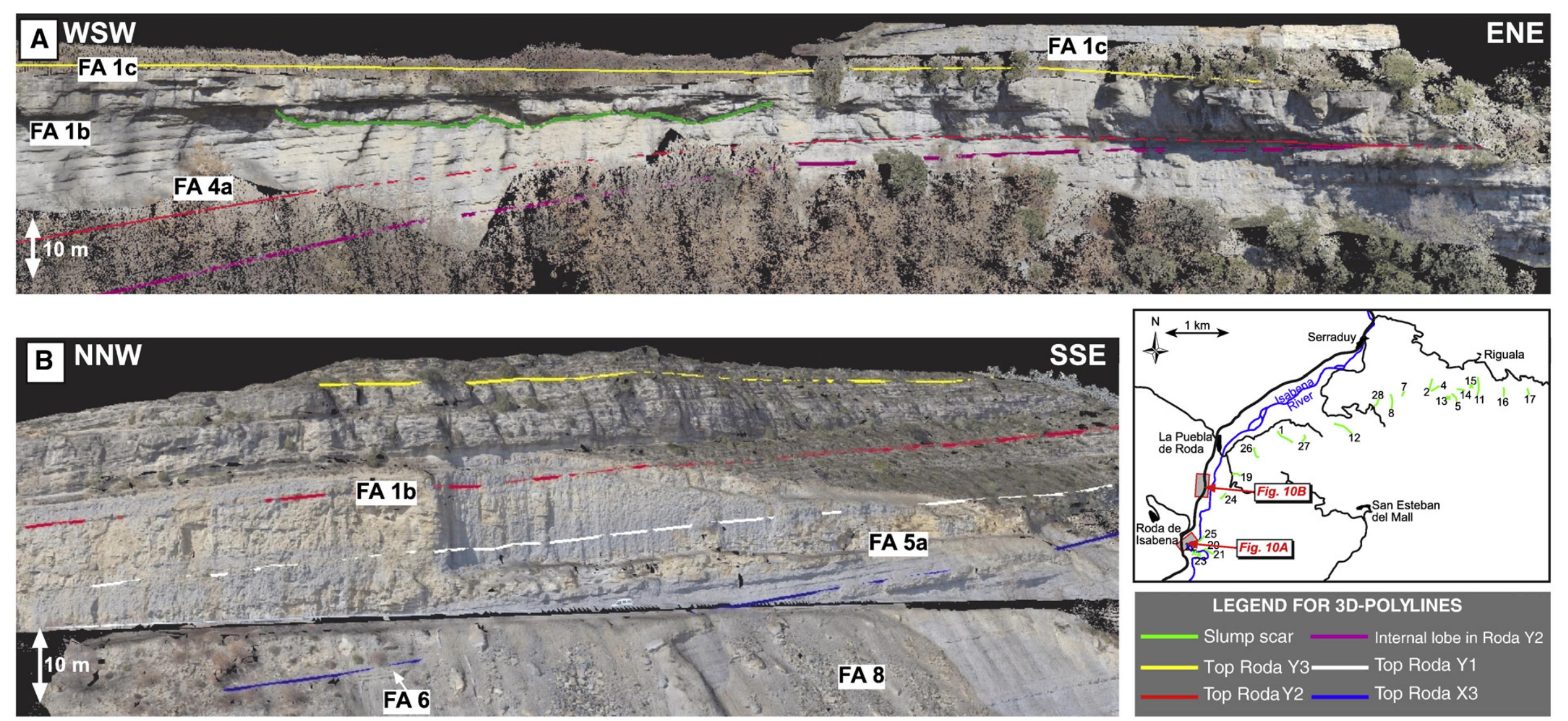 Screen shots from virtual outcrop models of the middle to