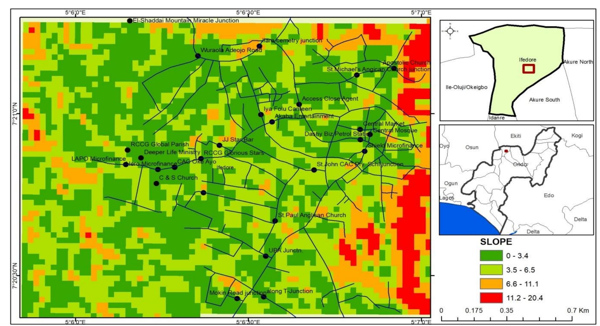 The viewshed map depicts the geographical data of the study