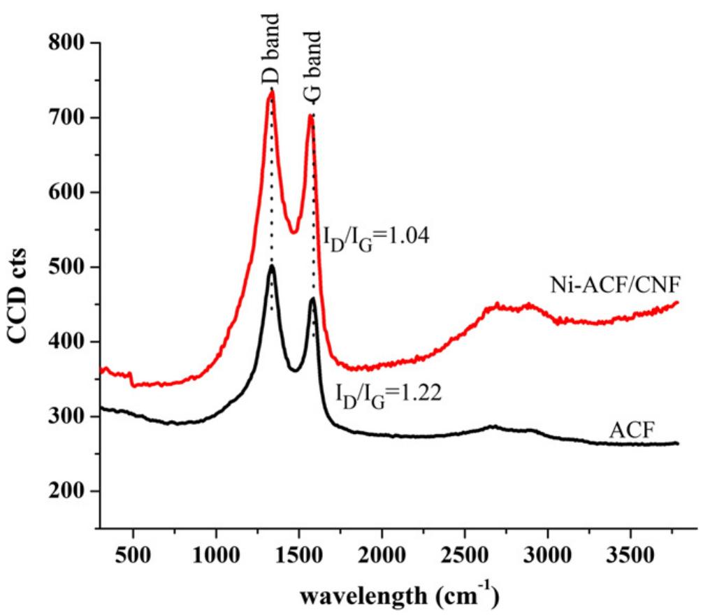 Raman spectrum of acf and acf/cnf samples.