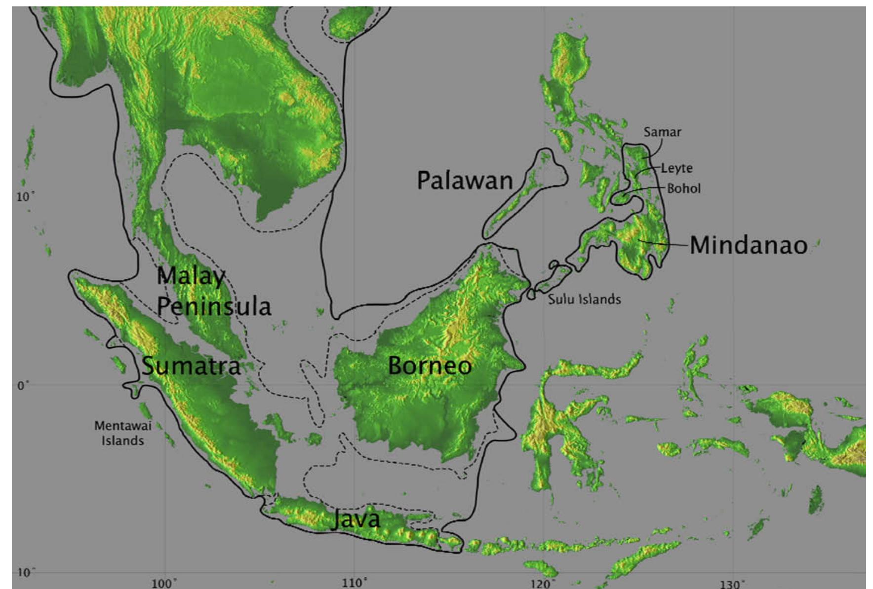 Map of southeast asia showing sundaland (malay peninsula,
