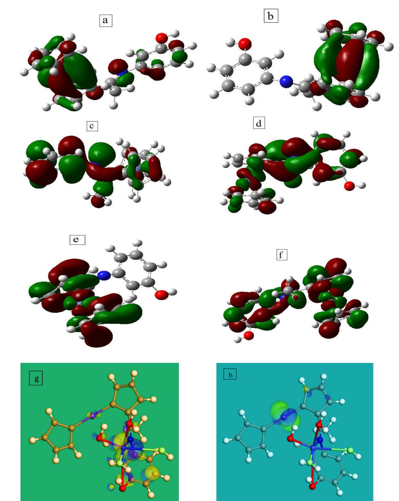 Molecular orbitals of the free acetylferrocene azomethine