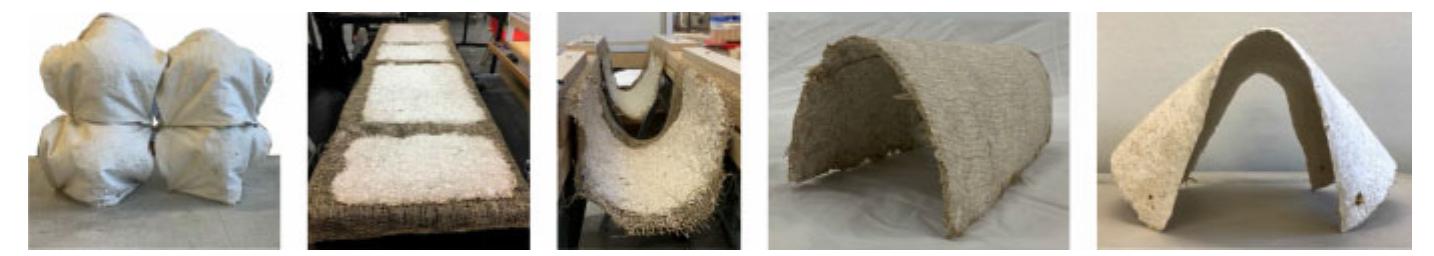 Myco-sheet tests. from left to right: stacking prototype