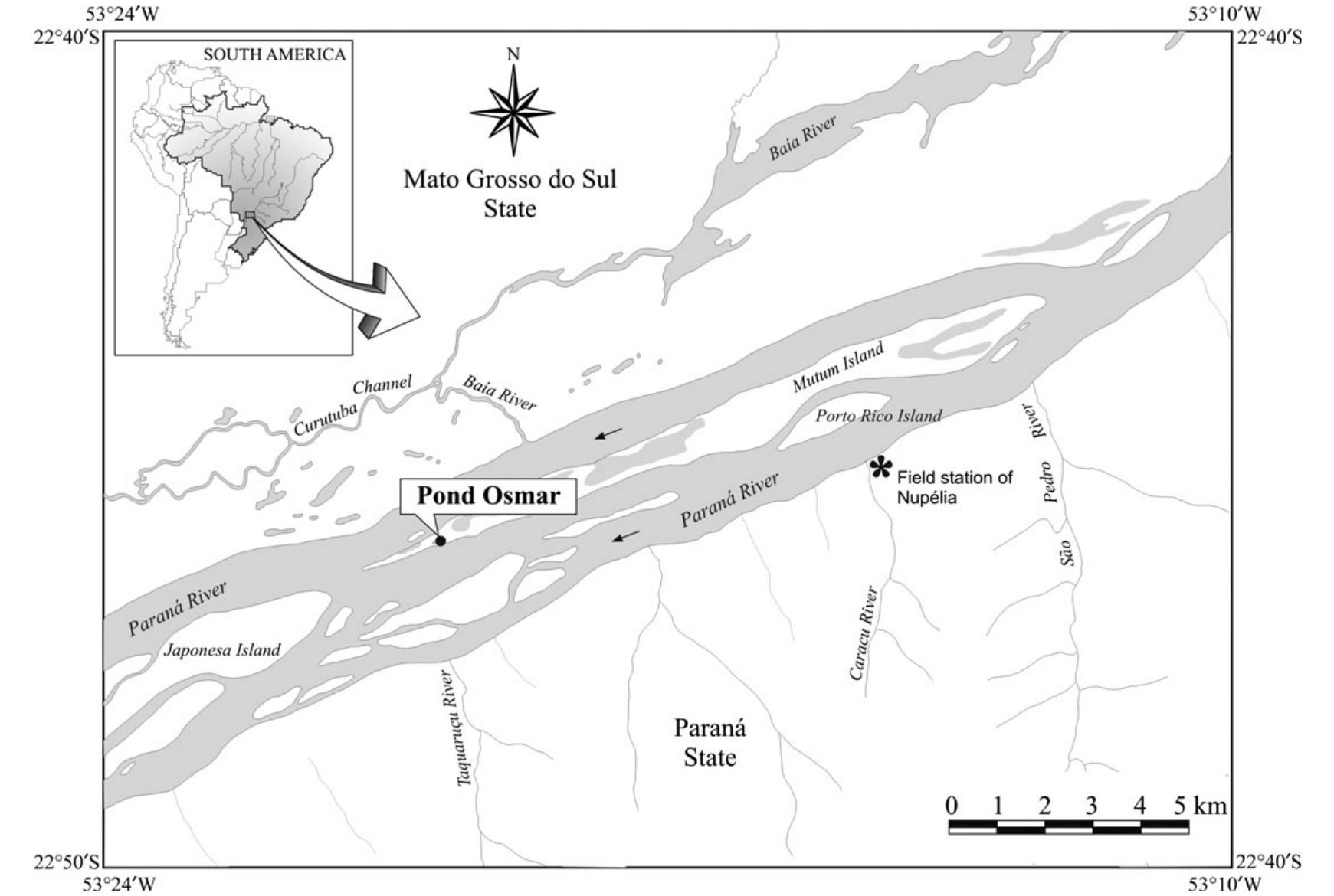 Map of the stretch of the upper parana river floodplain