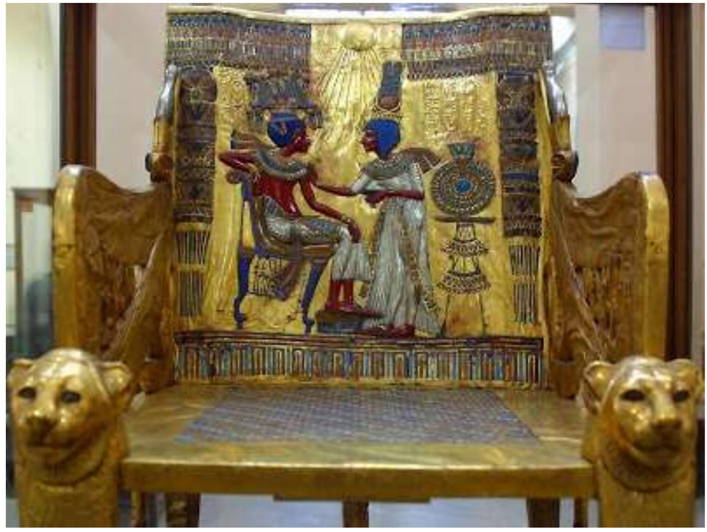 The king seated on his throne on the raised dais with the