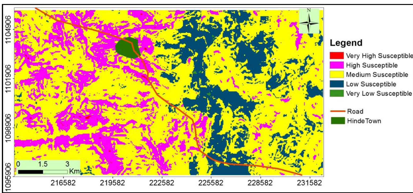 Landslide hazard map of the study area