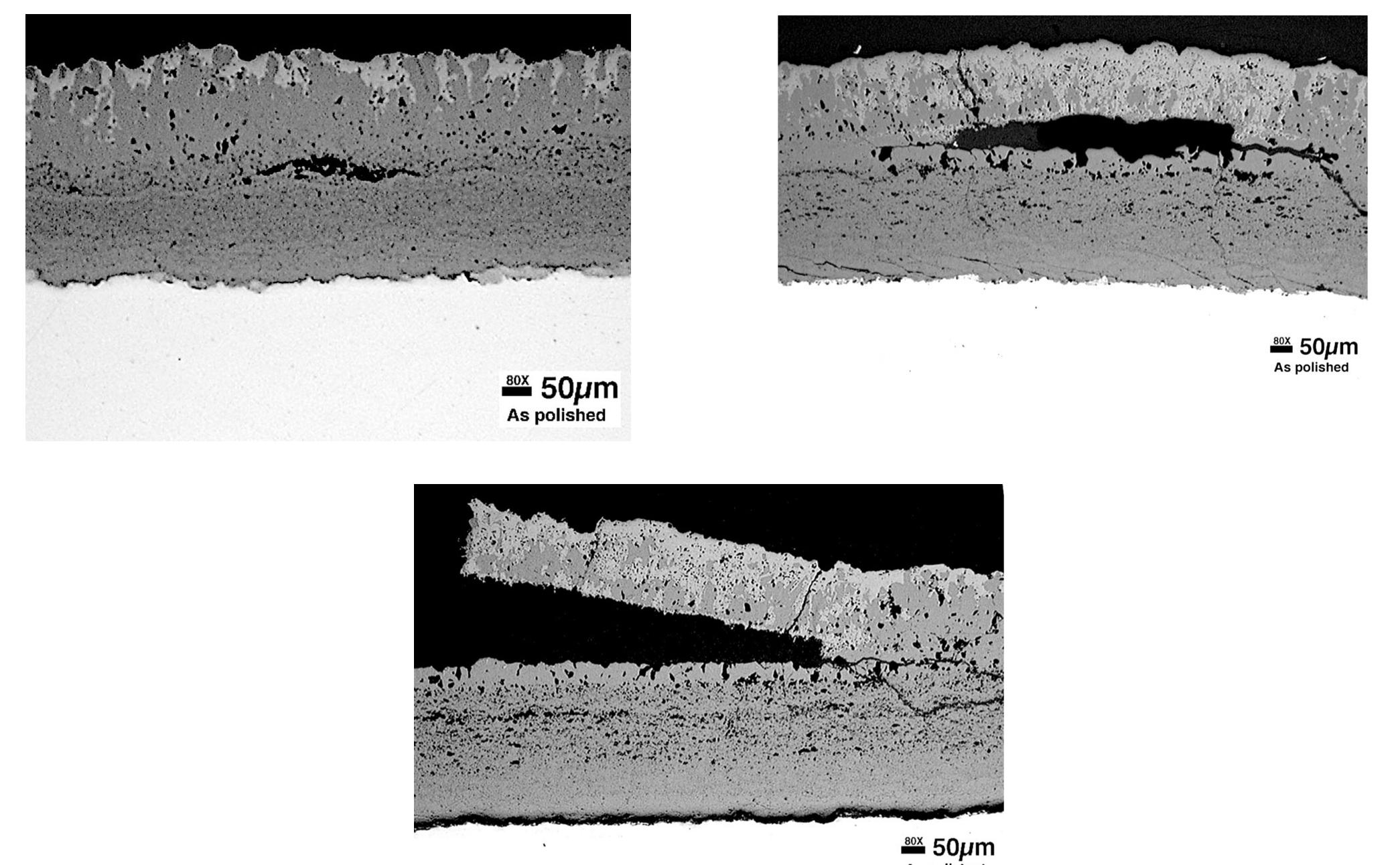 Optical cross-sections showing progression of delamination