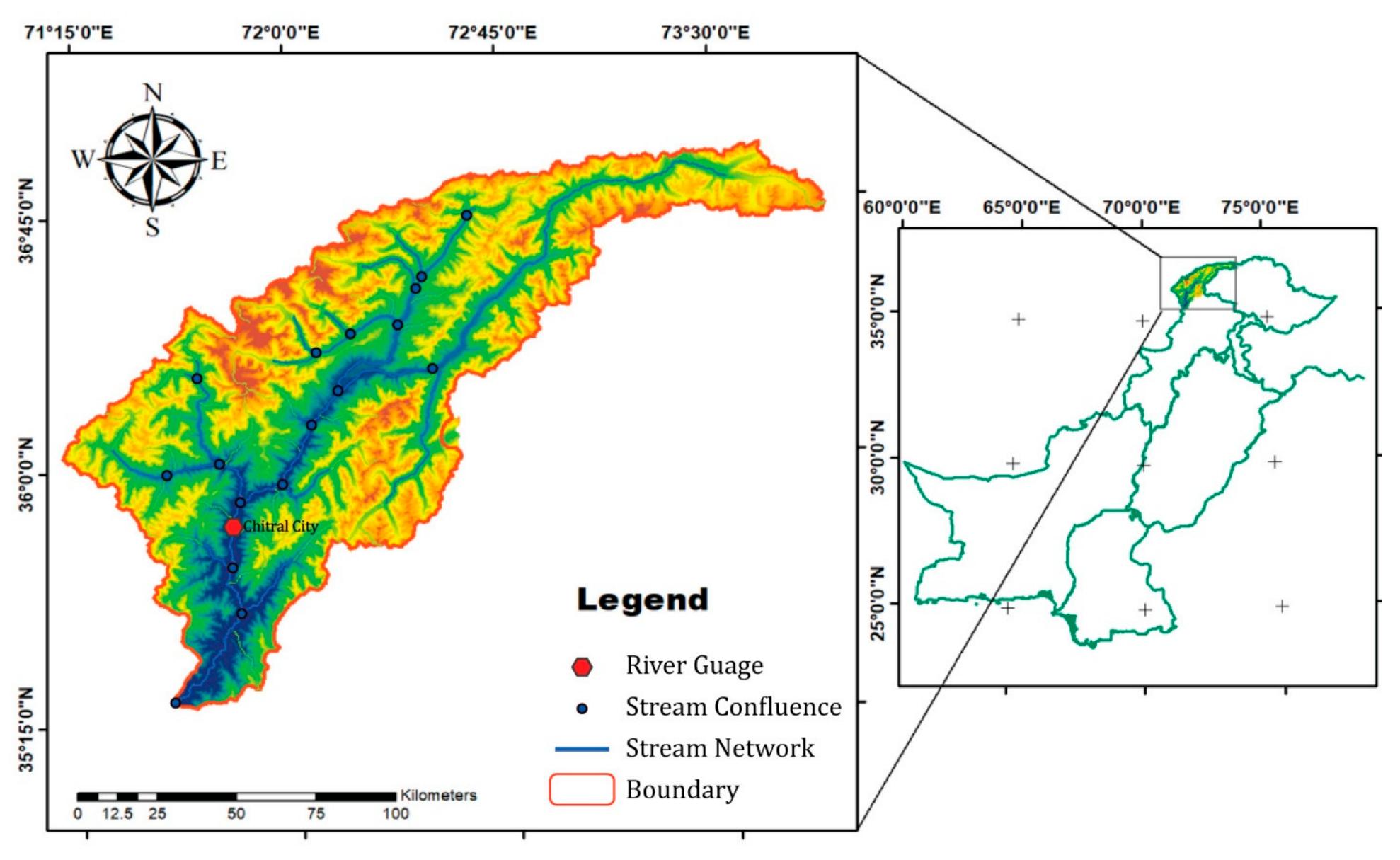 Location map of the chitral river basin. flat terrain slope