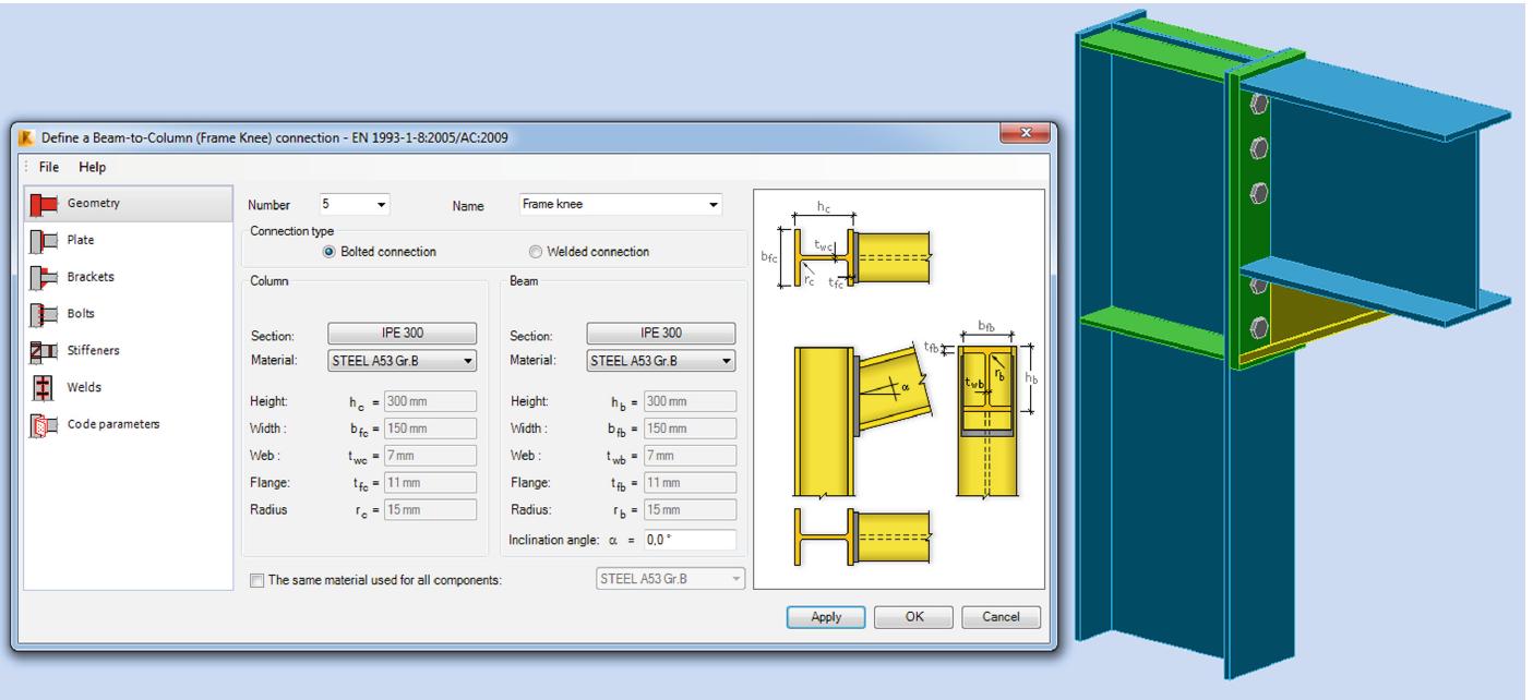 Two rows bolted connection of ipe 300 beams connections