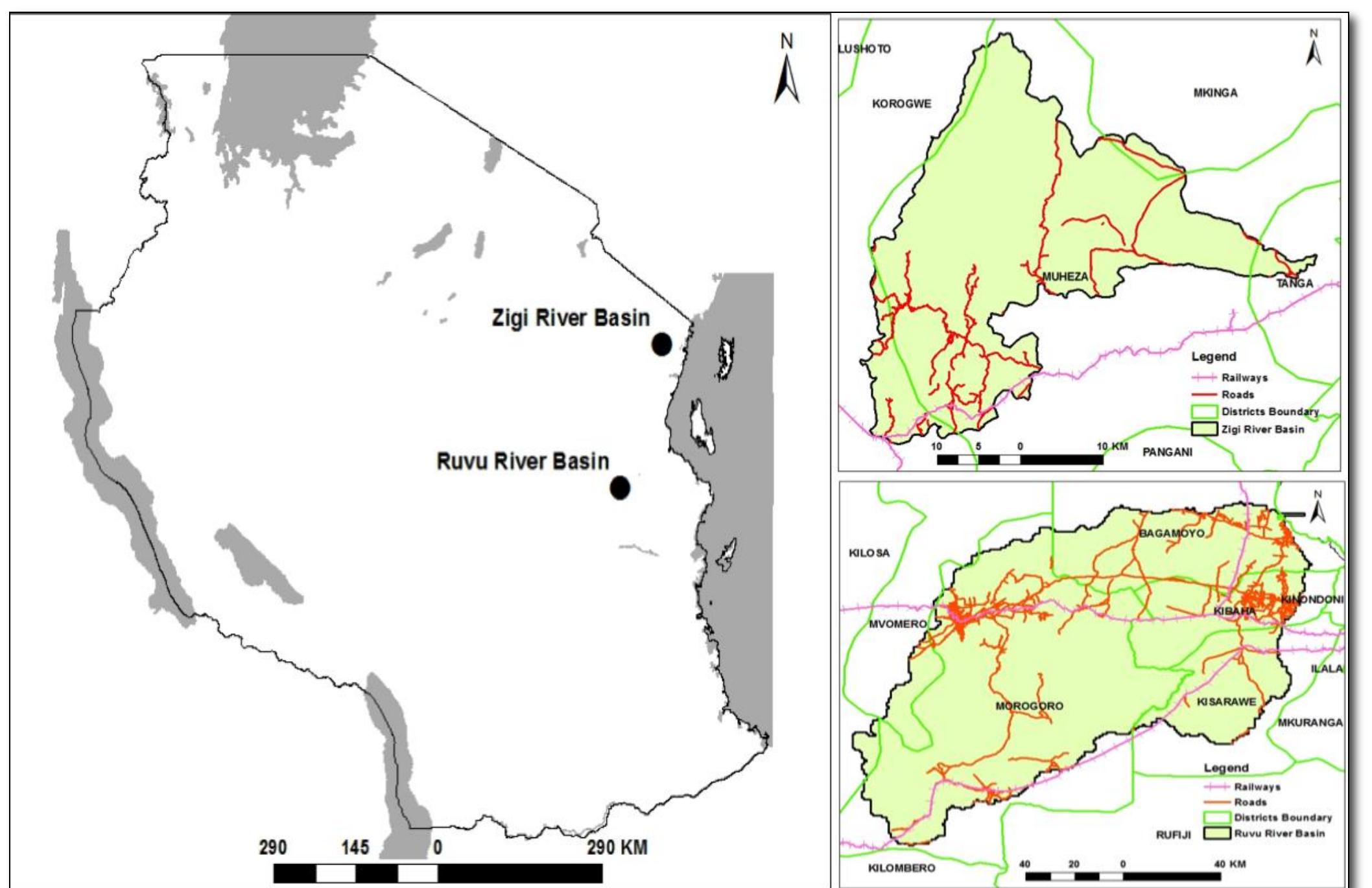 Composite map showing location of zigi and ruvu basins in
