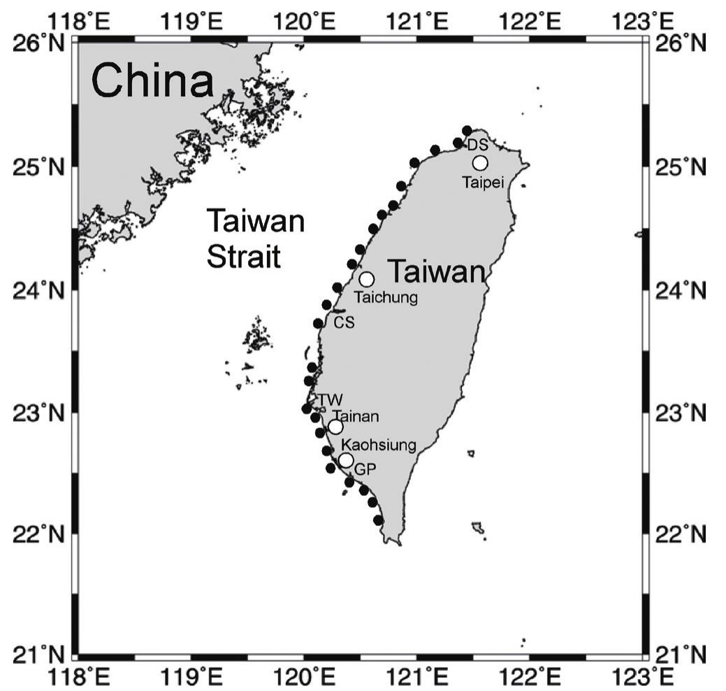 Map showing major cities and important estuaries (ds, dan-