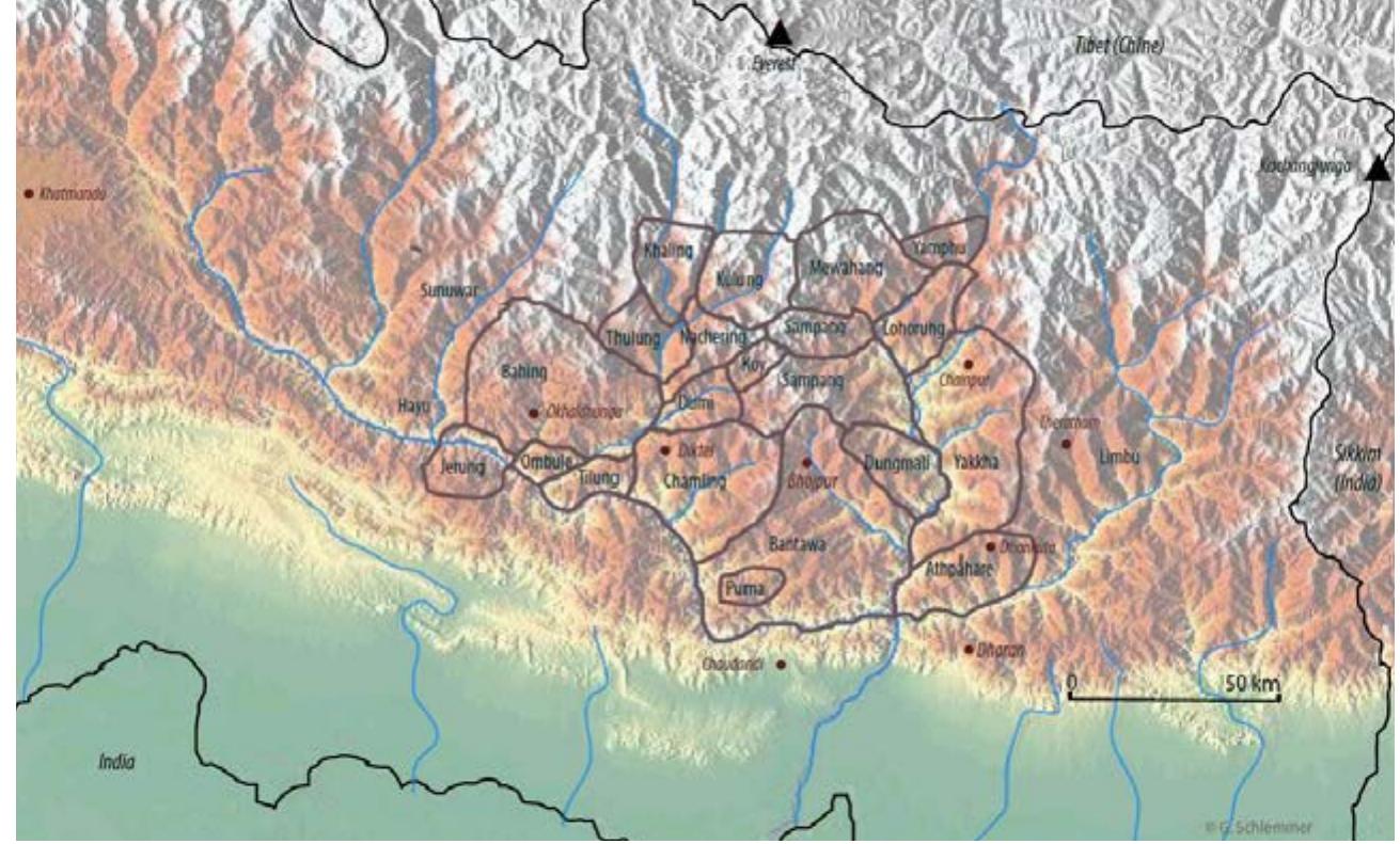 Map 2: distribution map of rai languages in eastern nepal