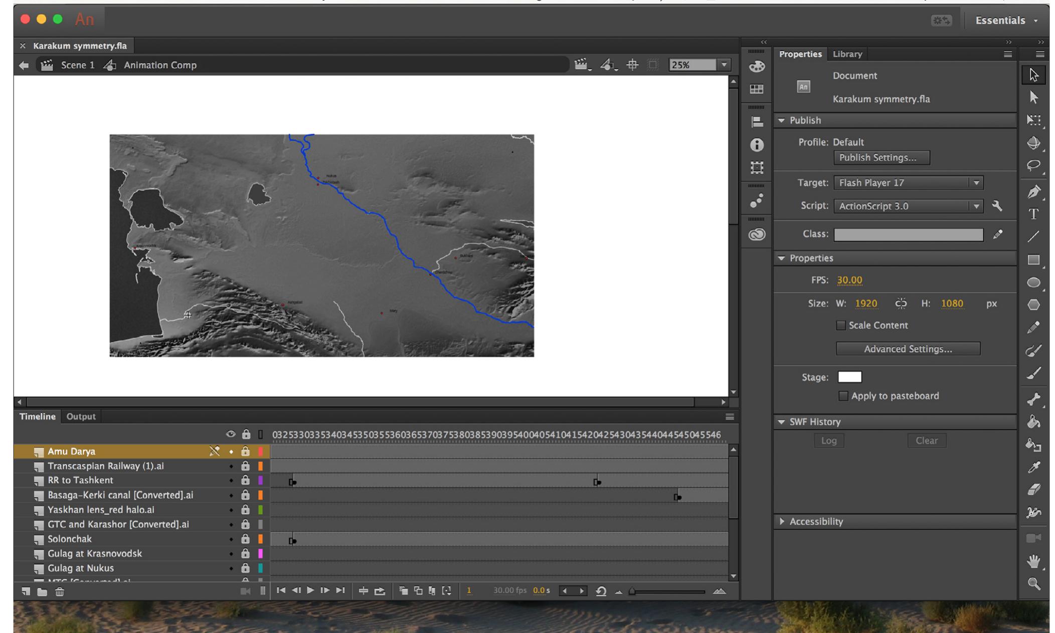 Adobe animate cc user interface. note the timeline feature
