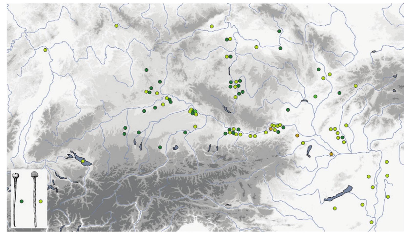 Distribution map of pins with spherical and perforated head