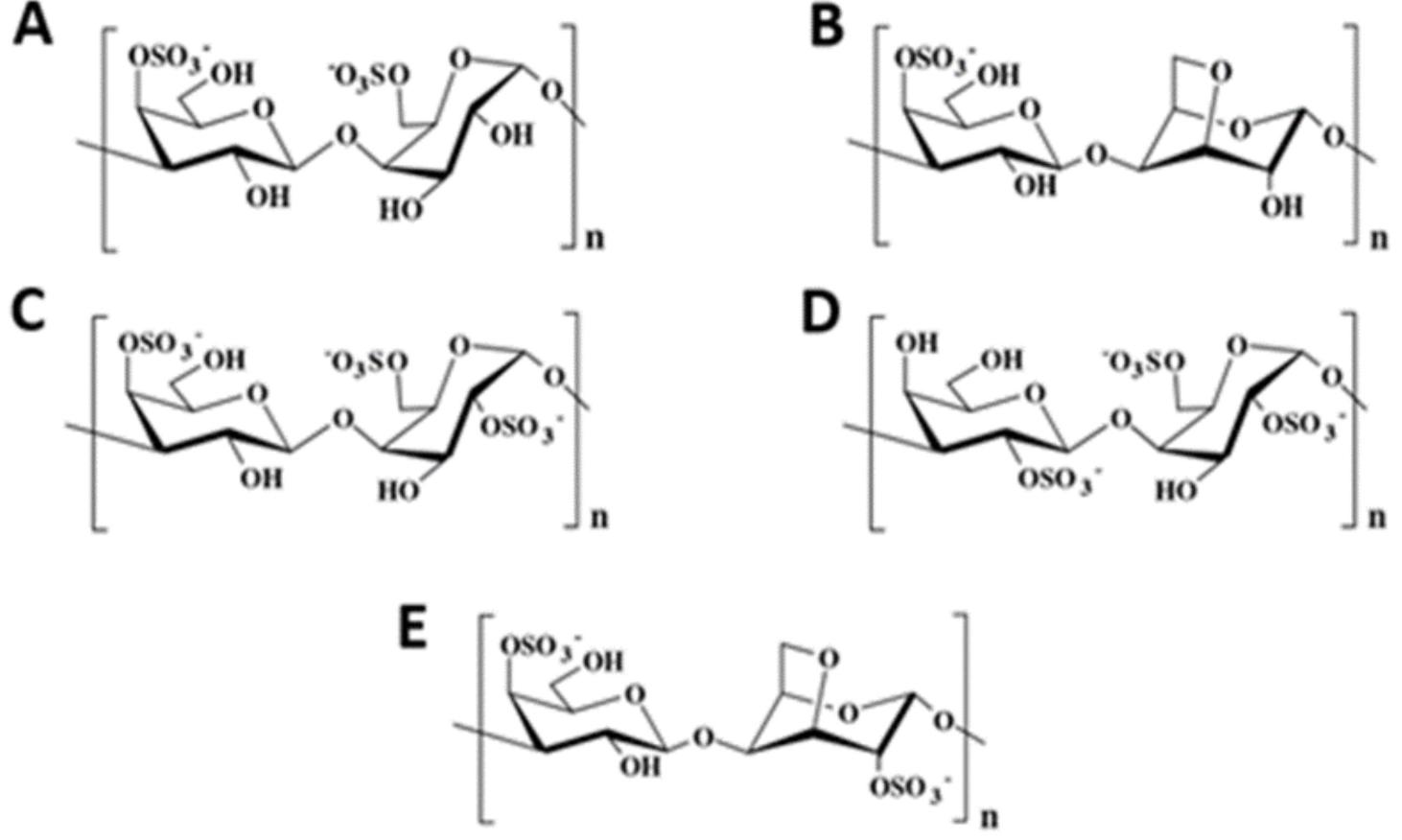 Structures of (a) u-carrageenans, (b) k-carrageenans, (c)