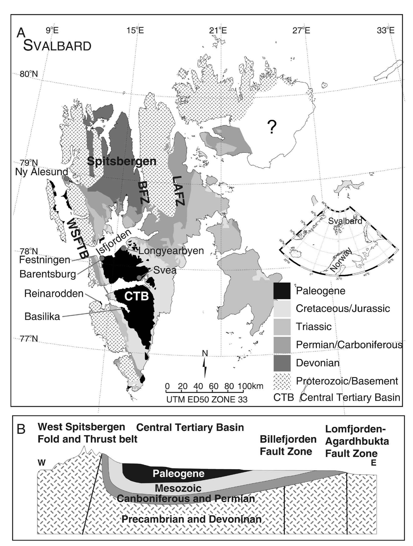 (a) geological map of svalbard, after dallmann (1999). the