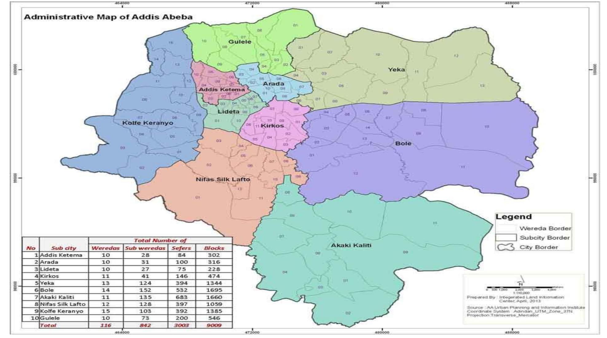 1: administrative map of addis ababa city (source: