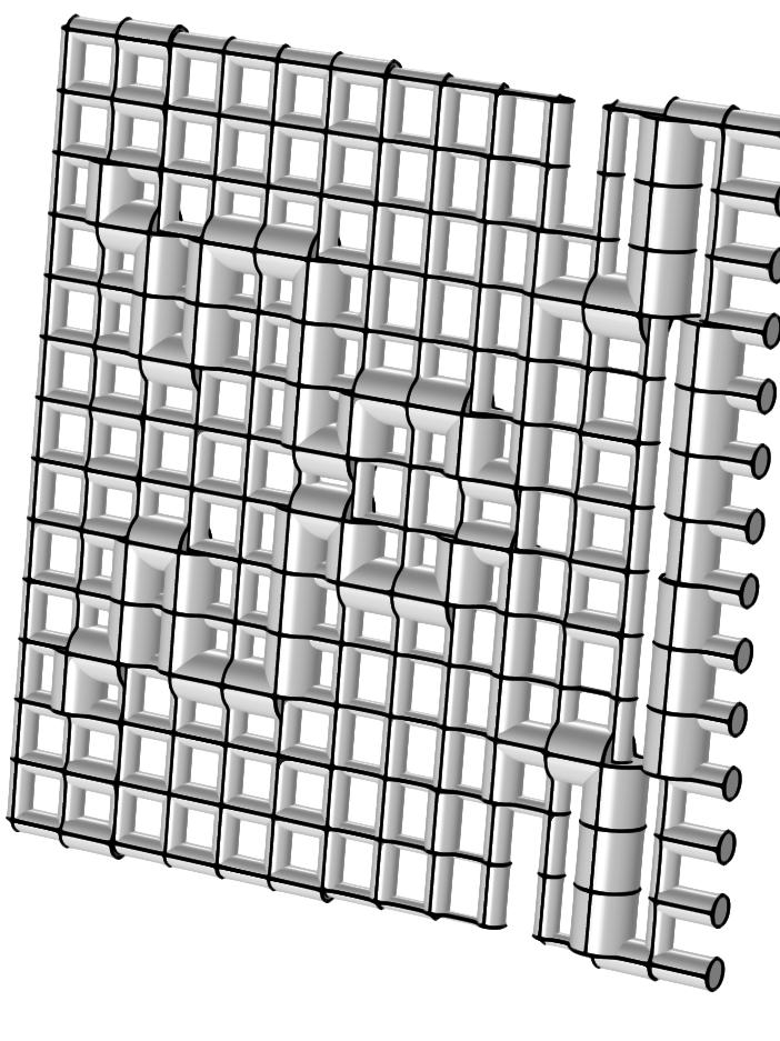 Example of an optimized fluid path porous structure with