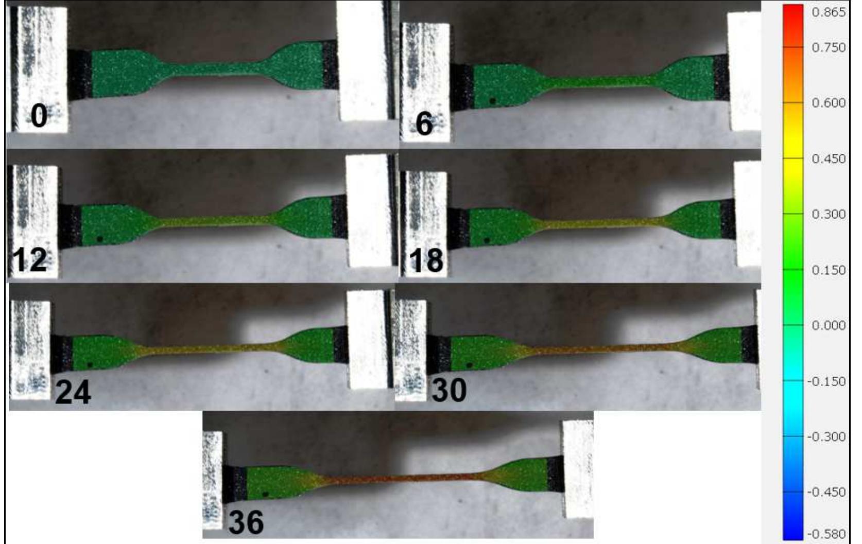 Strain map of a uniaxial sample from the undeformed state to