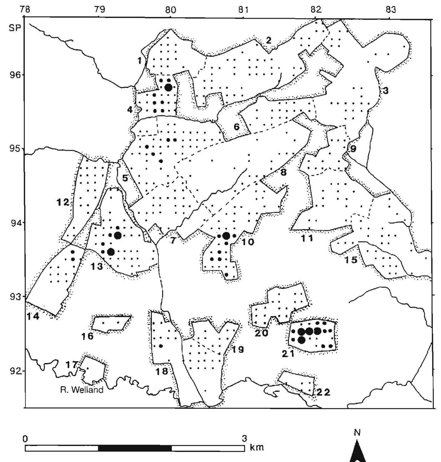 Interpreted as early neolithic ‘core areas’, twelve of which