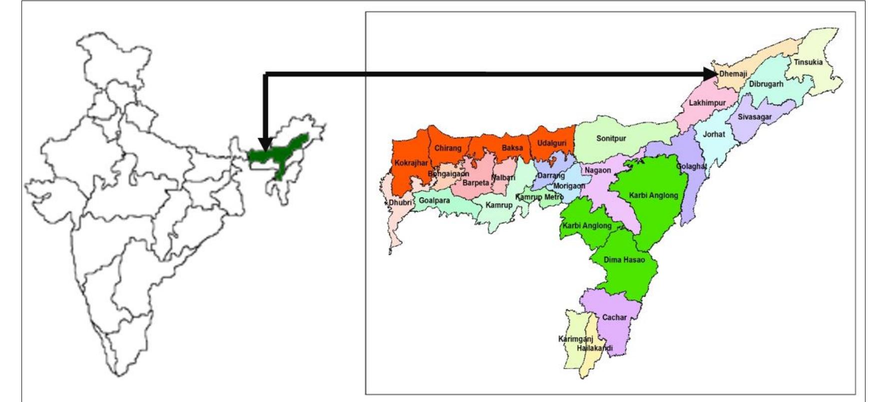 Map of india showing assam fig 2: map of assam showing