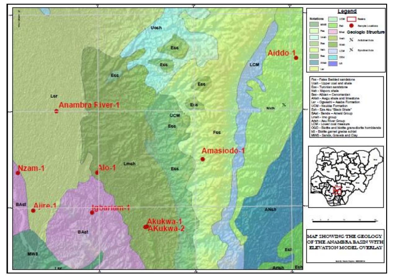 Geological map of anambra syncline with elevation model