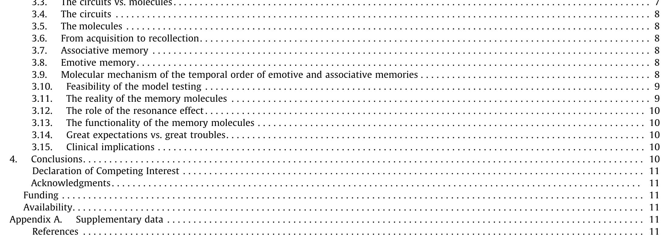 Table 1 - MMM – The molecular model of memory