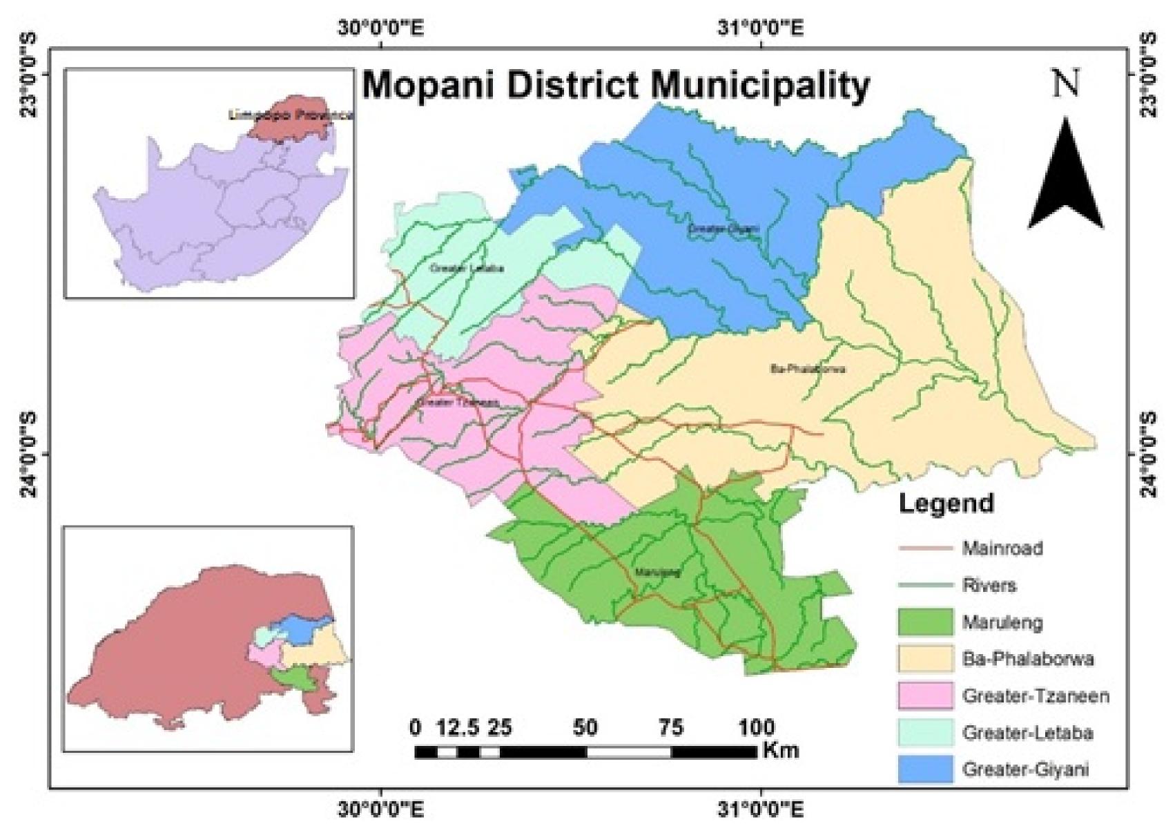 Map showing the location of mopani district municipality,