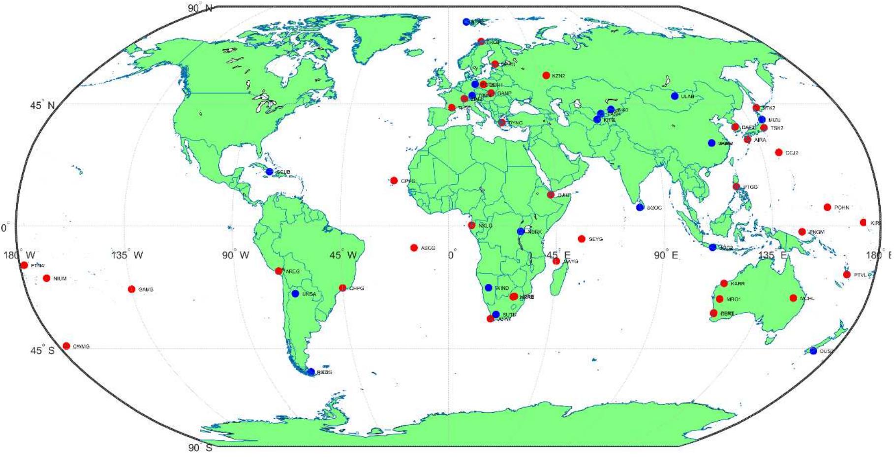 4: map of global distribution of multi-gnss stations.