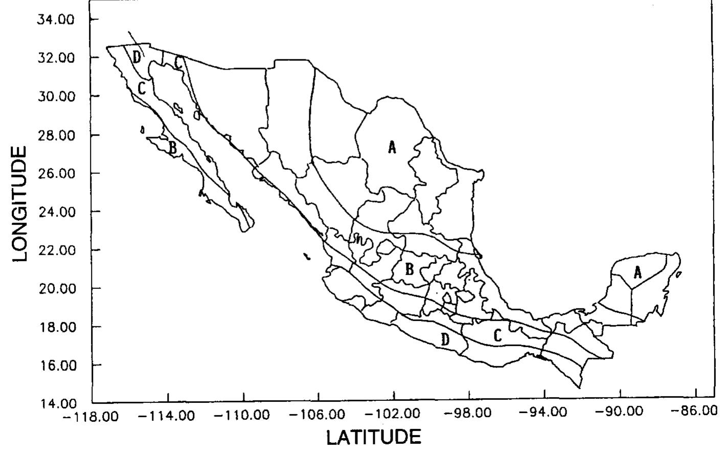 Moc-93 seismic zone map of mexico (from moc-93 1993). the