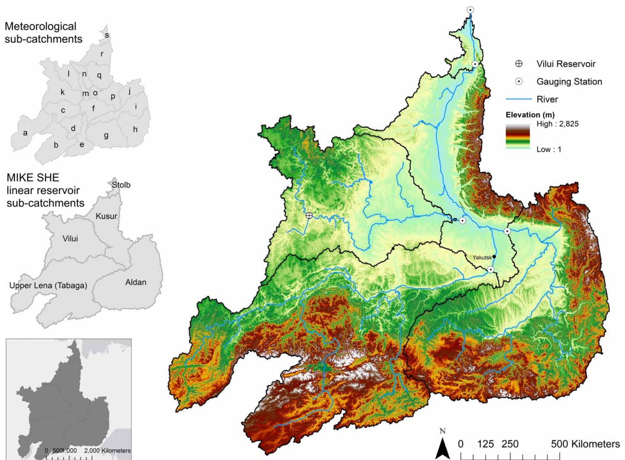 | the lena river basin including the locations of five