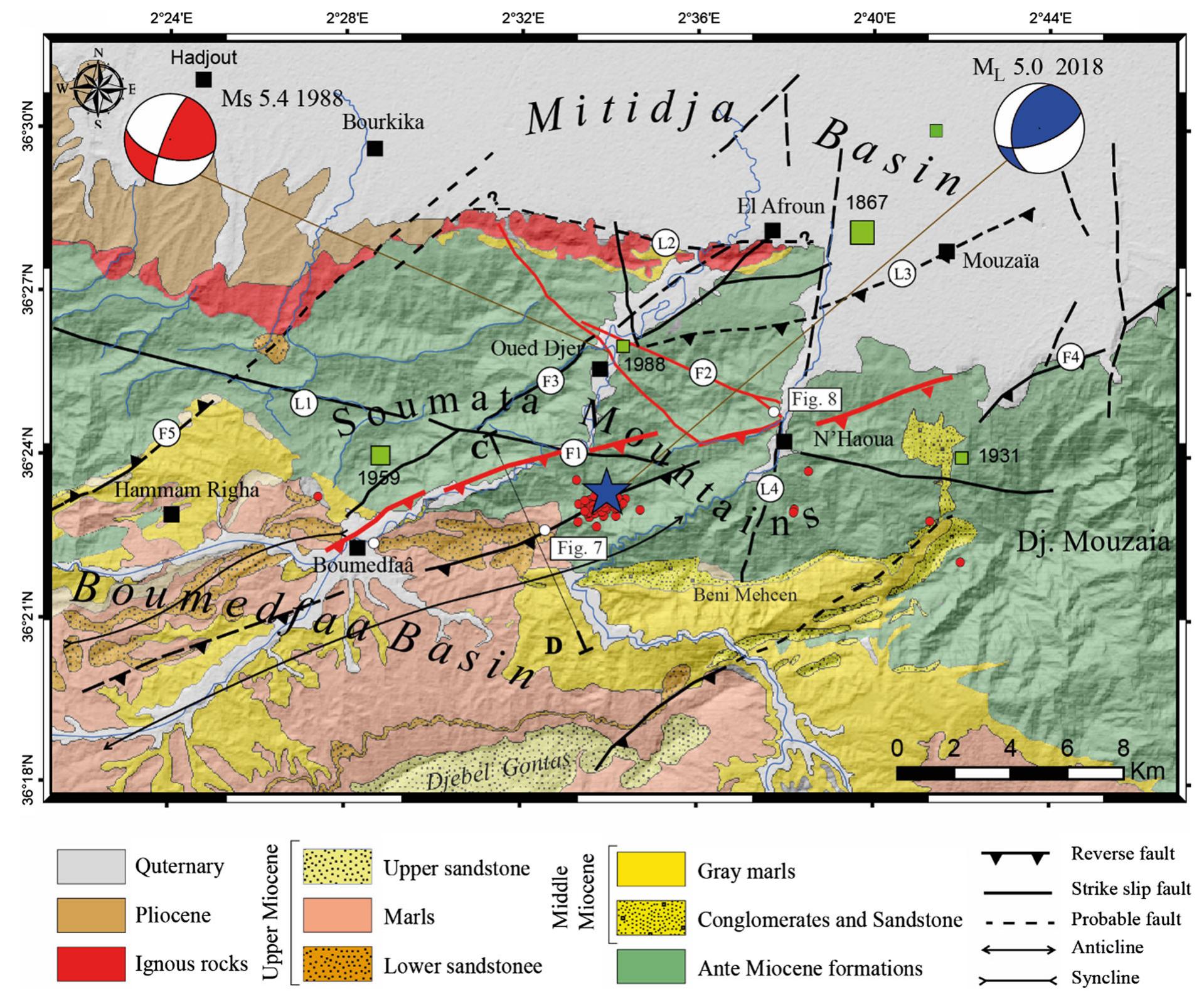 Morpho-geologic map of the study area showing the major