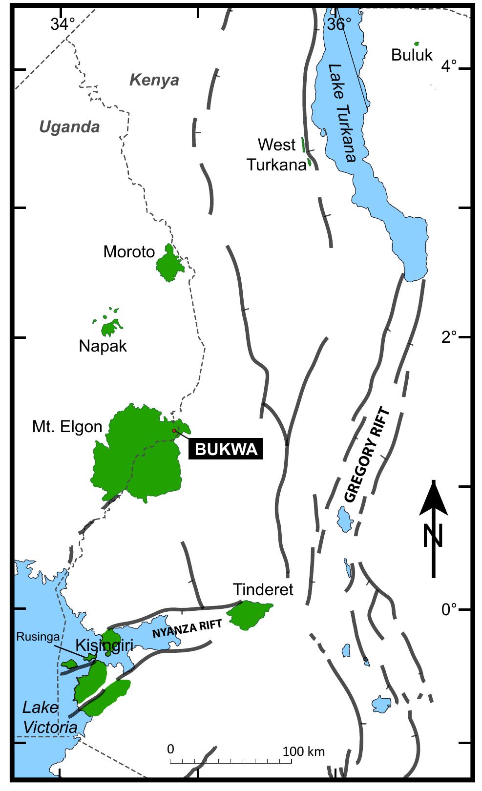 Regional map showing the location of the bukwa fossil