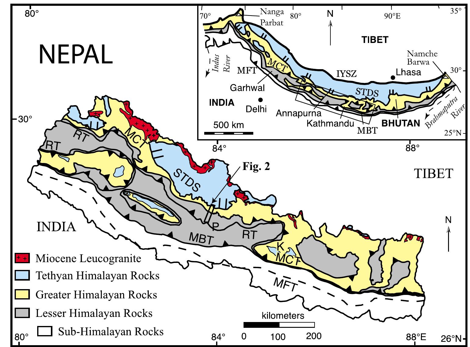 Generalized geologic map of nepal, modified from amatya and