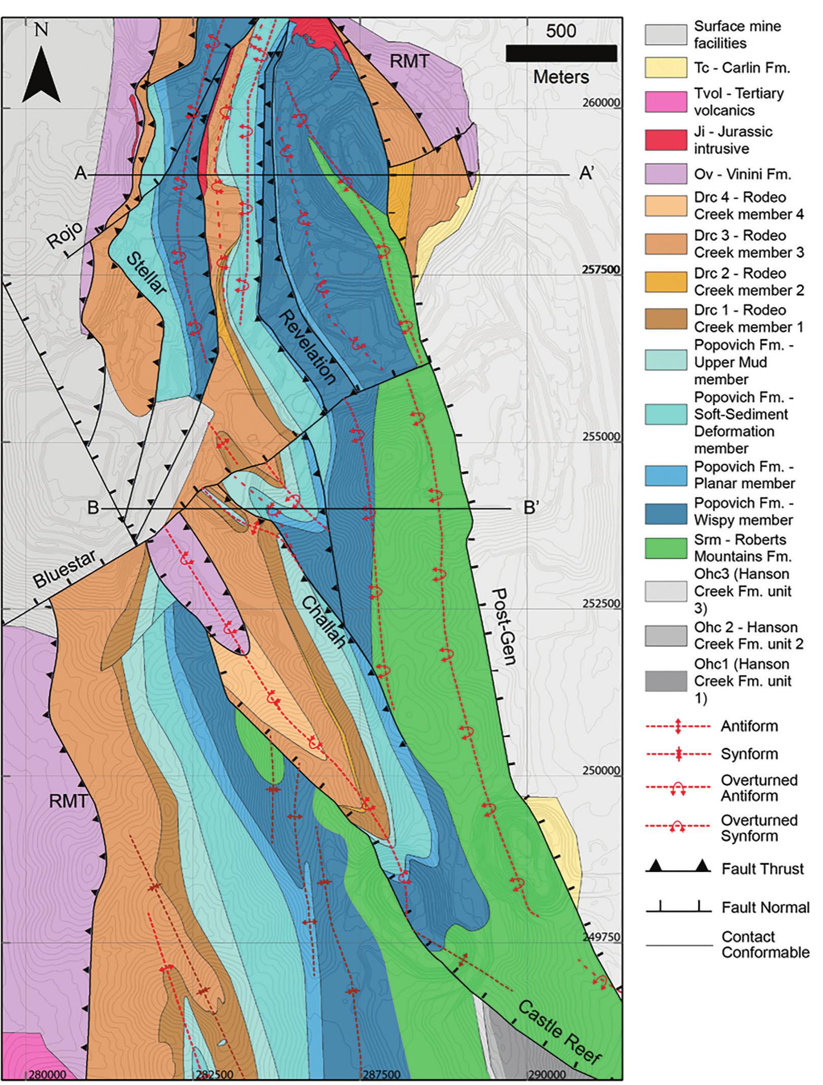 Geologic map of the spur sub-district. mine grid is a state