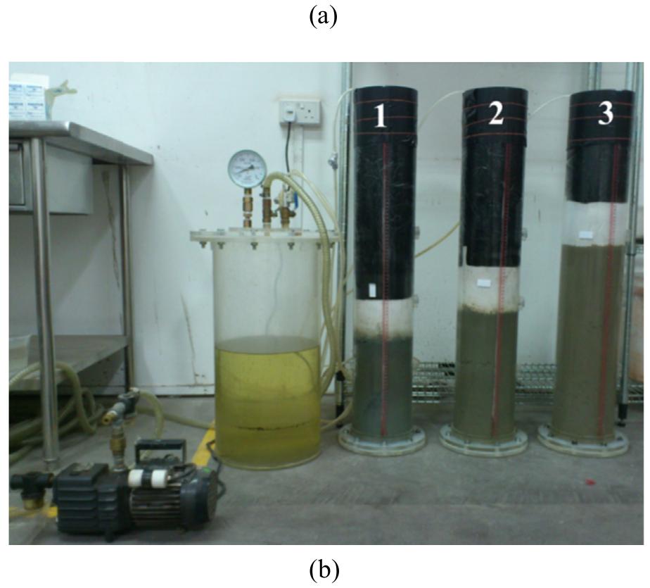 Experimental setup of vacuum preloading application. (a)