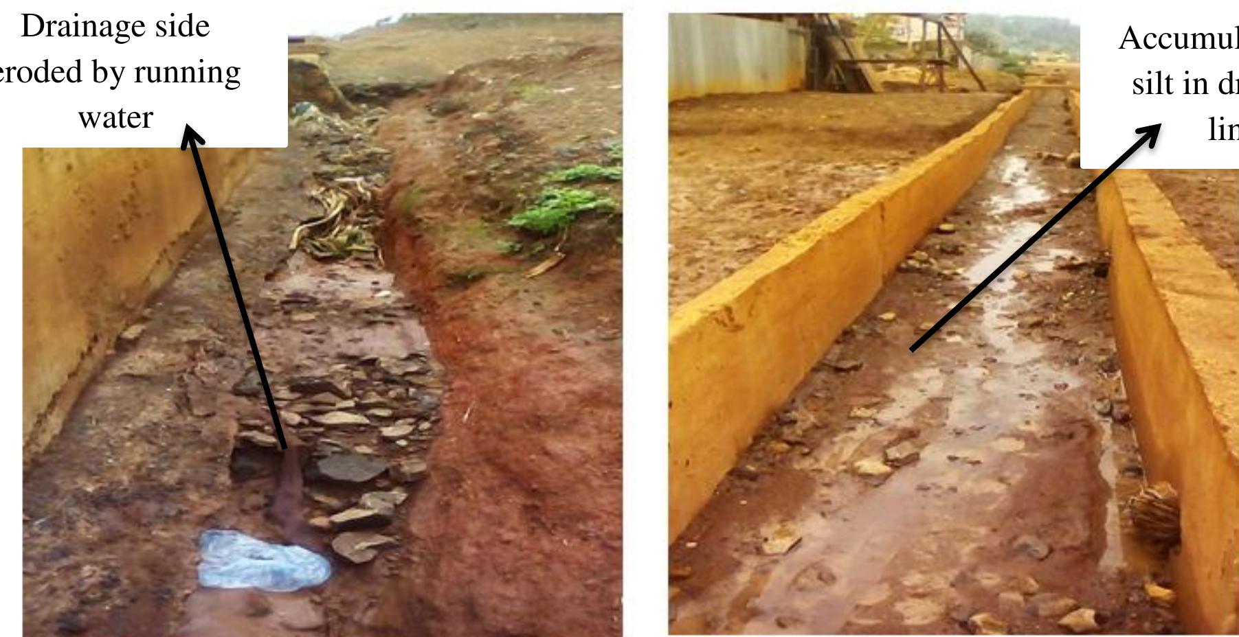 Drainage structure scoring, erosion of soil and accumulation