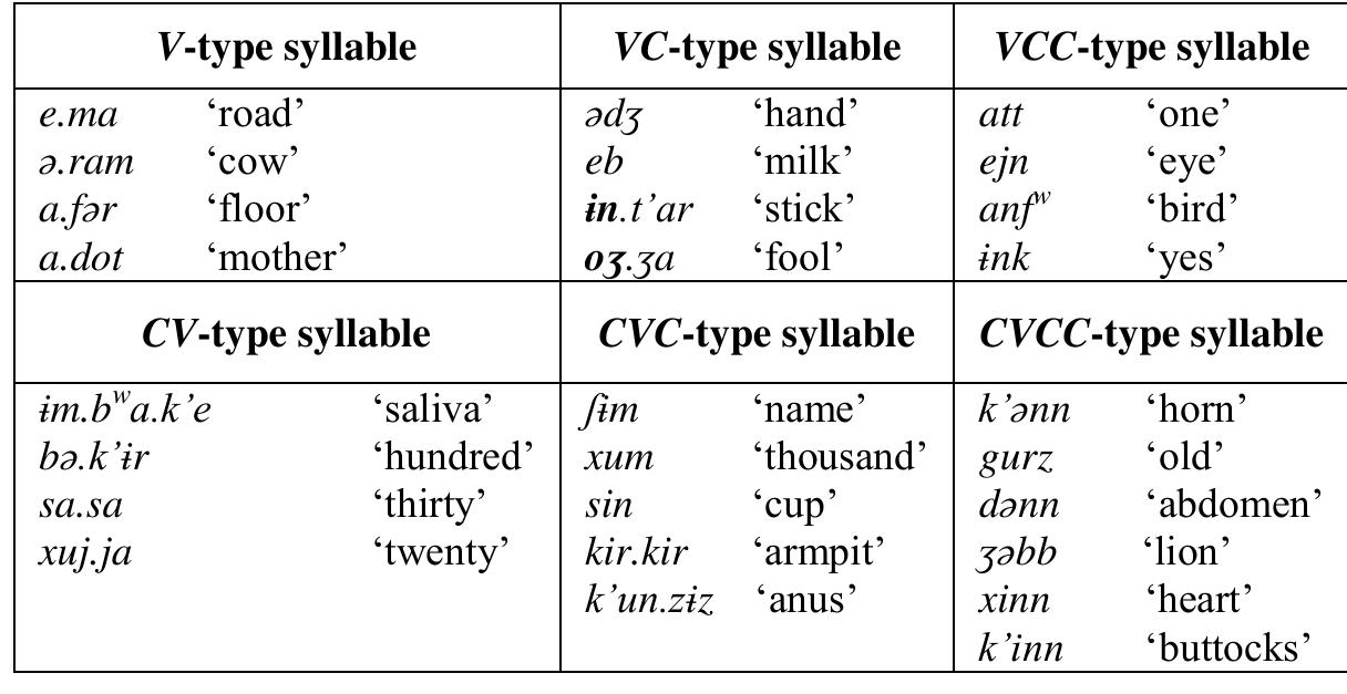 Syllable types. from the six basic syllable types, cv and
