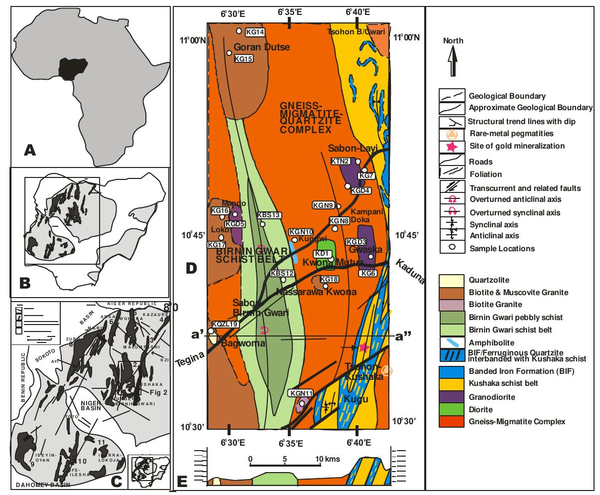 Geological map of northern part of birnin gwari schist belt