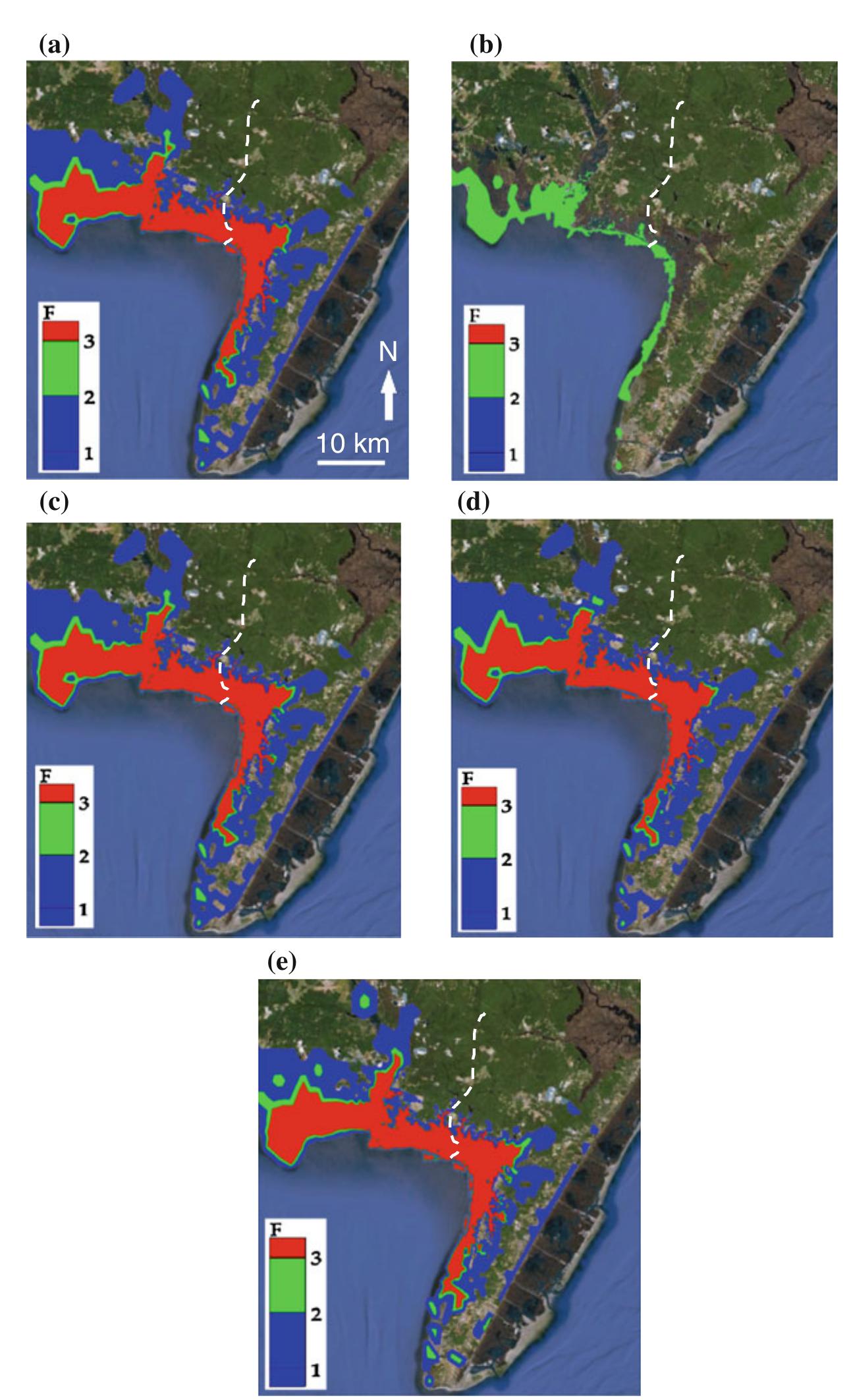 Prediction of zones flooded by both coastal water and inland