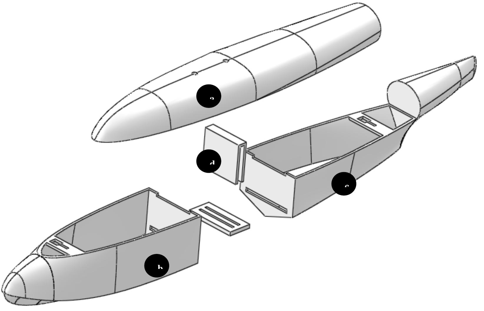 Exploded view of solidworks fuselage model. a) top b)