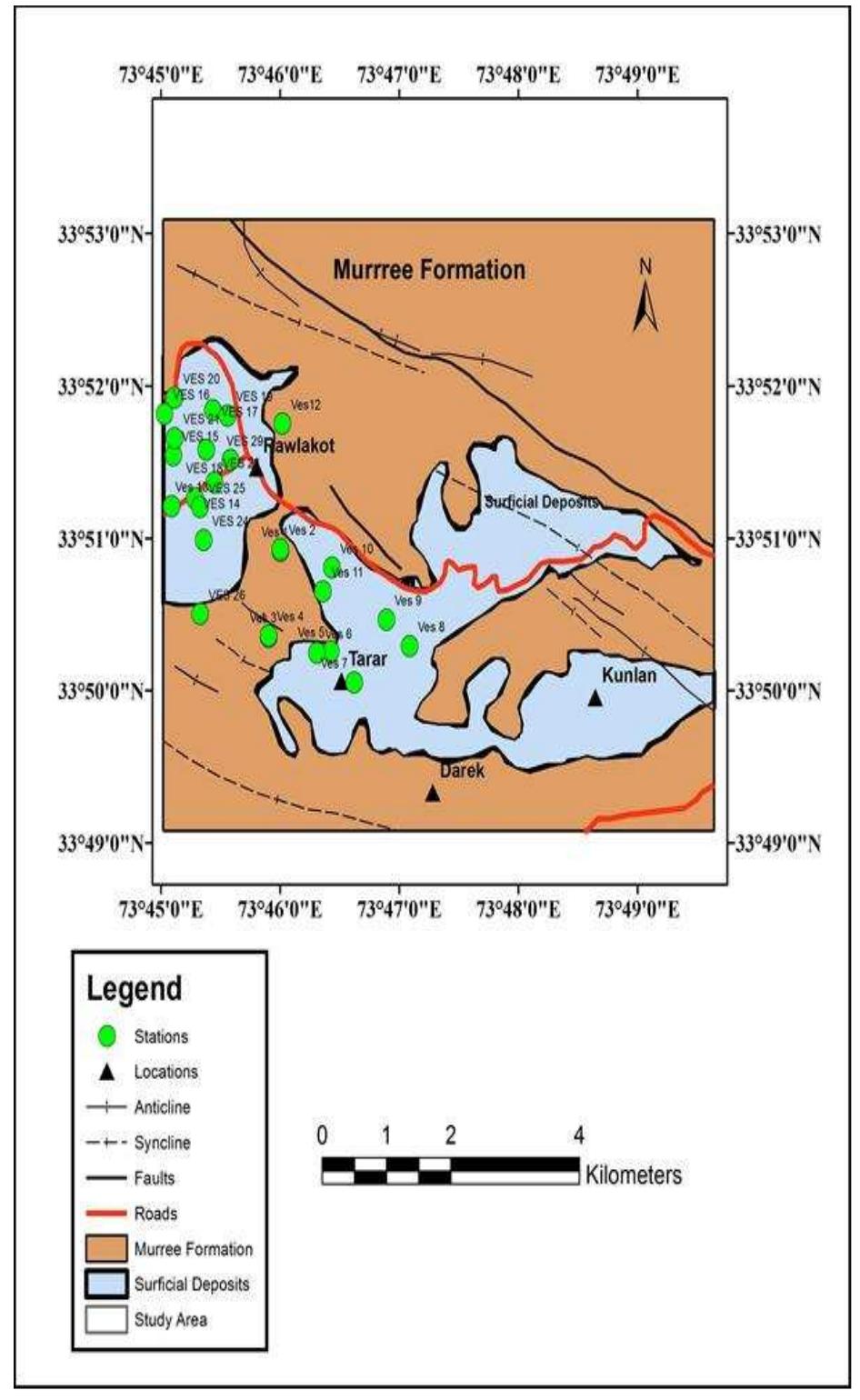| geological map of the study area using. the study area