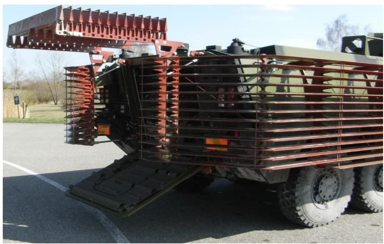 Example of a v-shaped slat armour system on a danish piranha