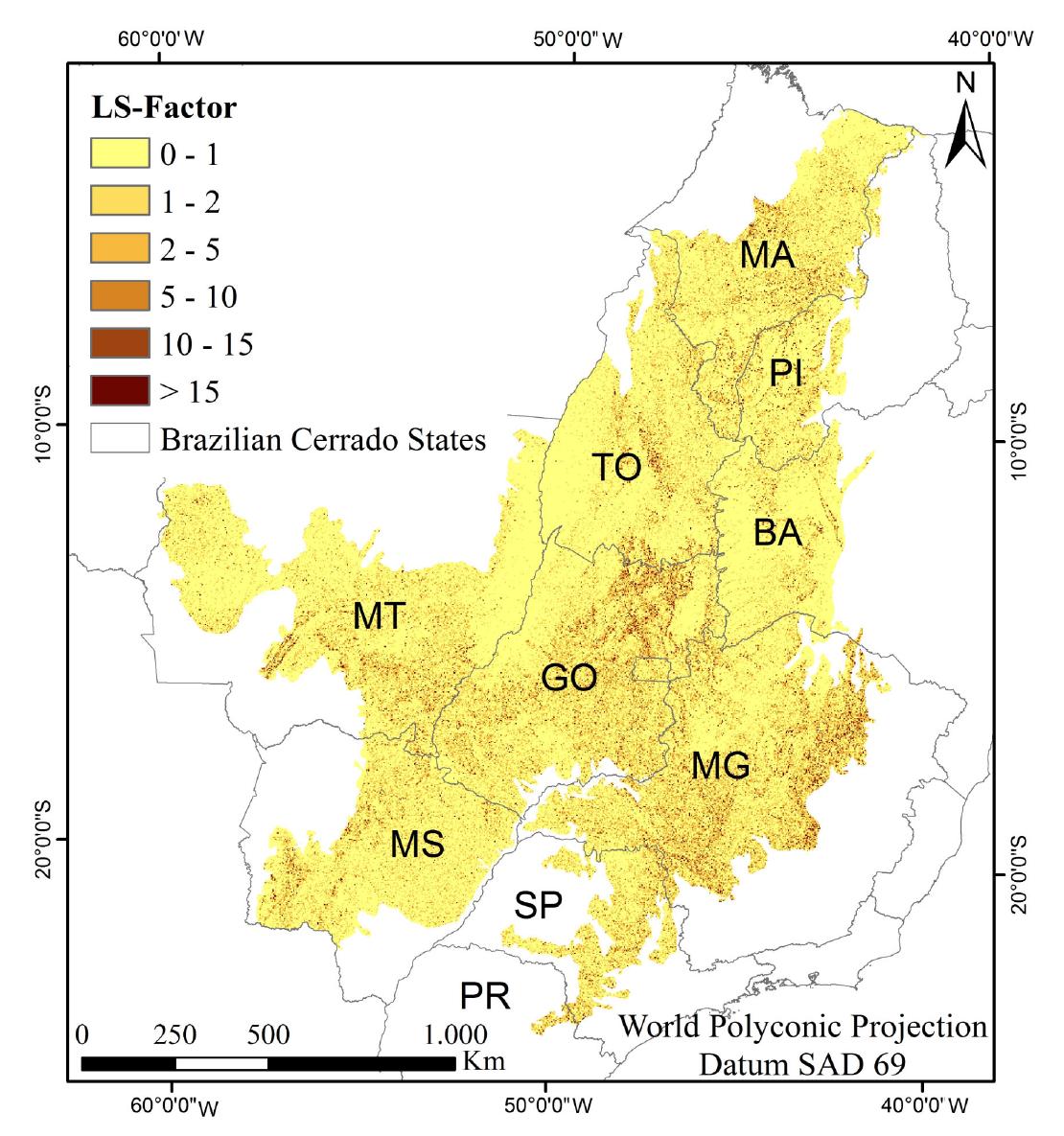 Soil topographic factor (ls) map of the study area.