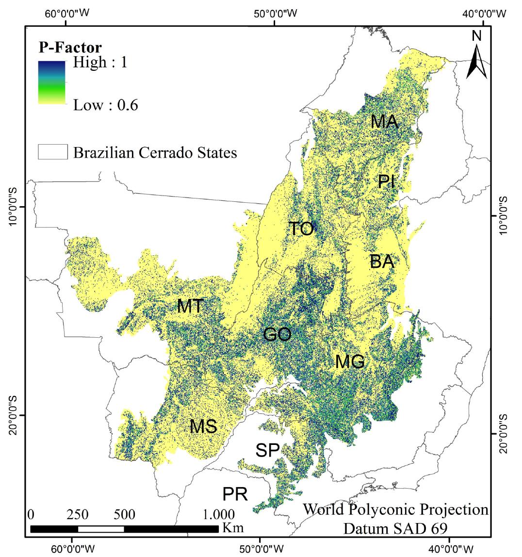 Soil supporting practice factor (p) map of the study area.