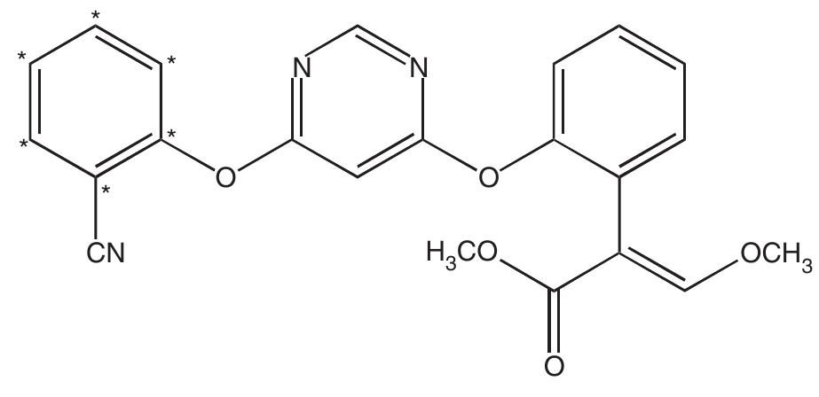 Chemical structure of azoxystrobin. positions of the six