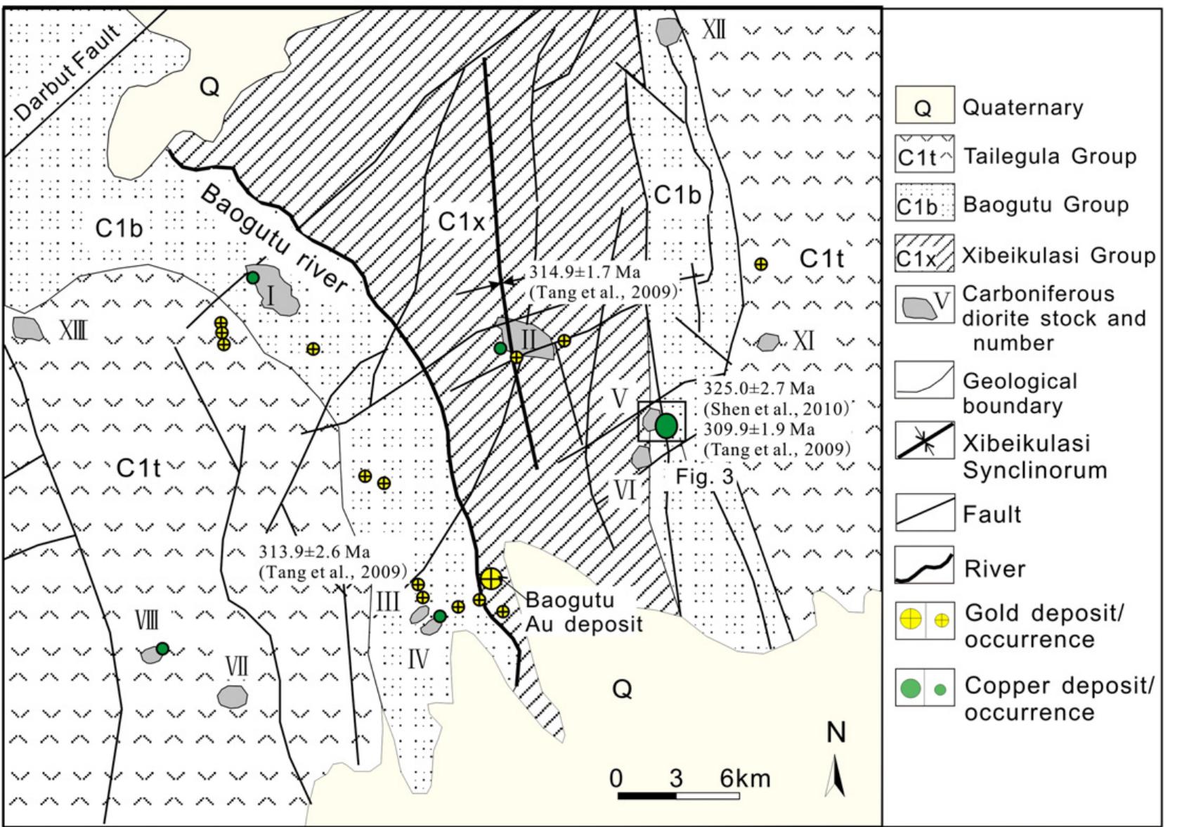 Geological map of the baogutu porphyry copper belt in the