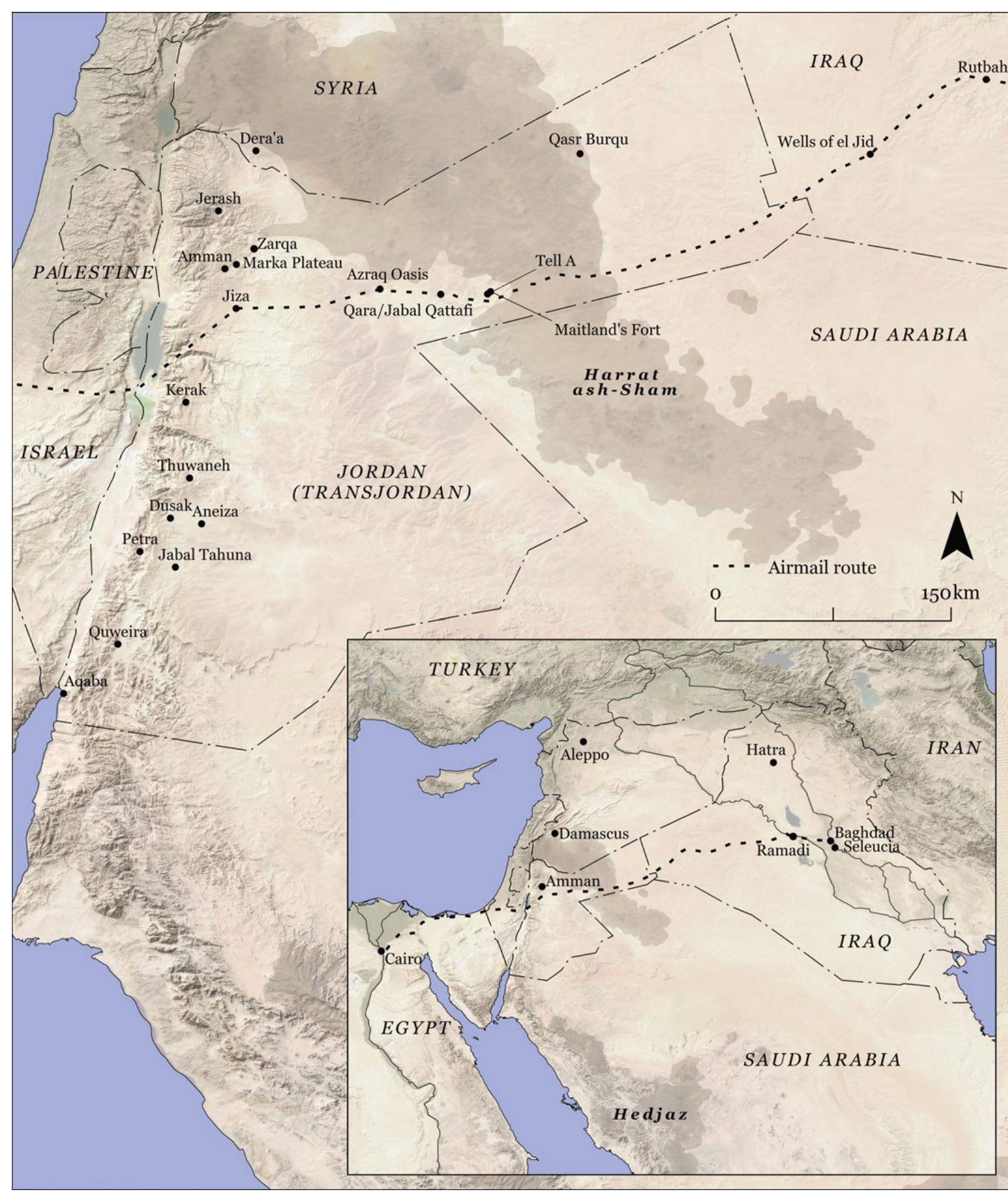 Map of transjordan including the airmail route (map: matthew