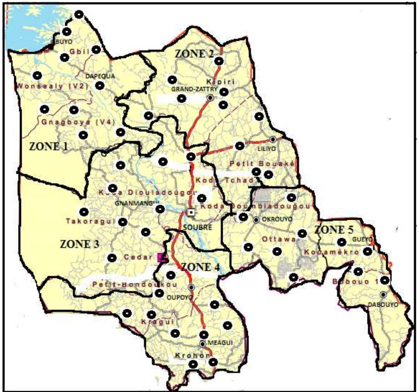 1: map of villages surveyed in v4c intervention zone so een