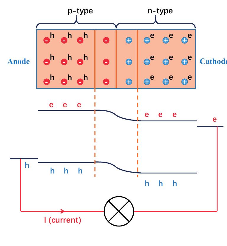 Schematic of the p-n structure and band structure of the