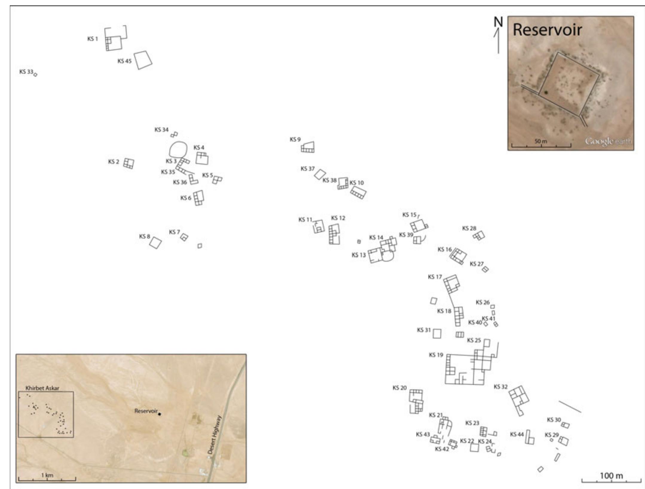 Kh. el-askar: site plan; (inset) location map (drawing